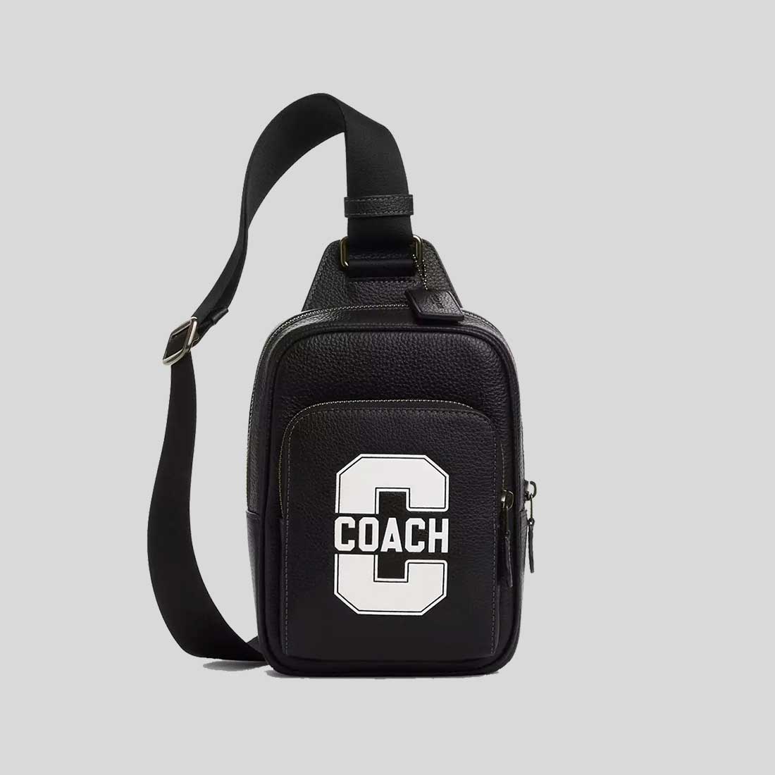 COACH Racer Sling Pack With Varsity Motif Black/Chalk CAJ39