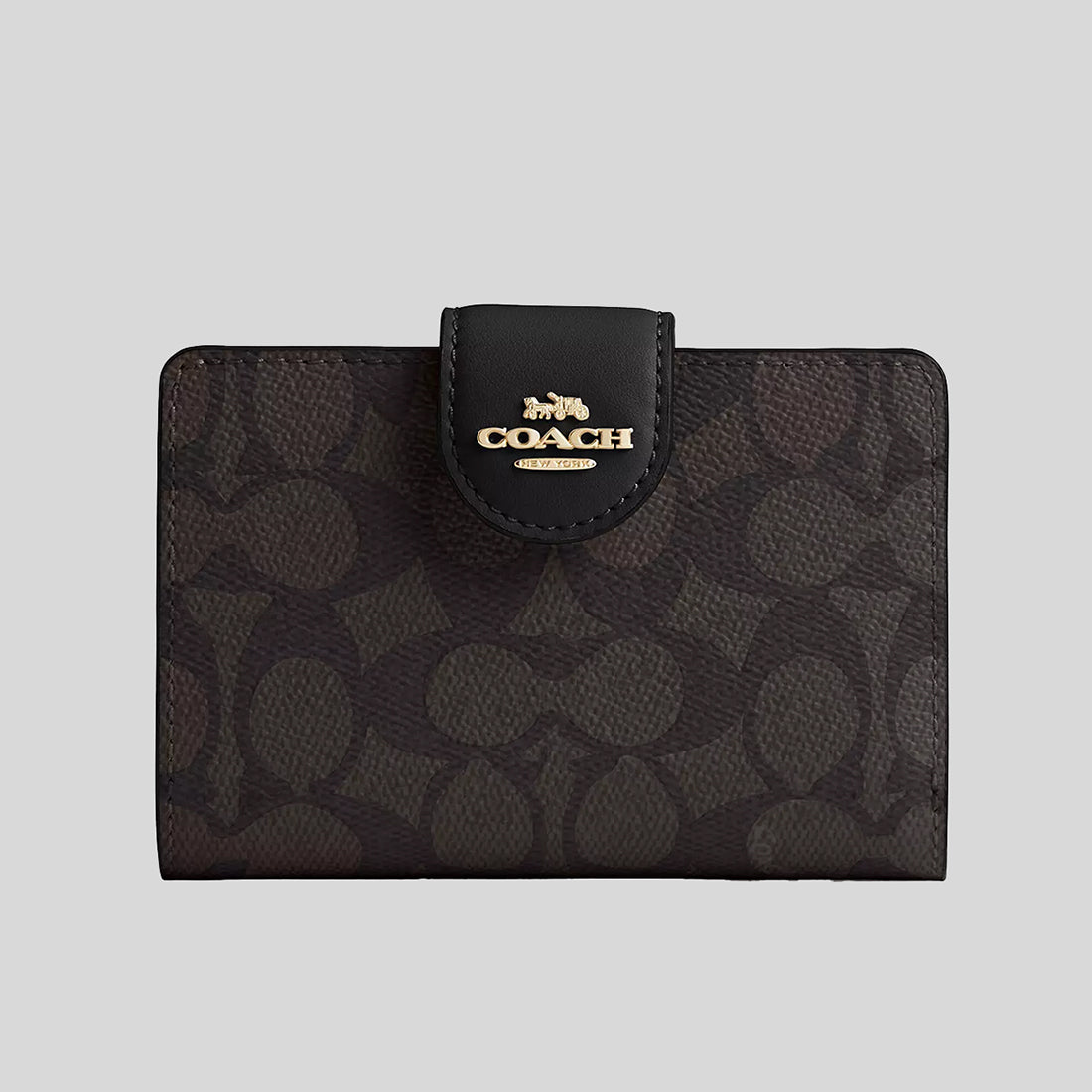 COACH Medium Corner Zip Wallet In Signature Canvas Walnut/Black CW786 ...