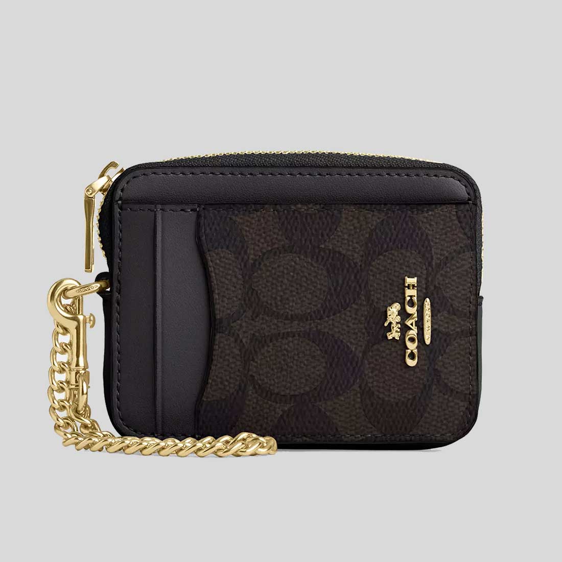 COACH Zip Card Case In Signature Canvas Walnut/Black CW883 – LussoCitta