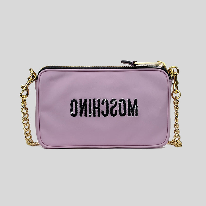 Moschino Couture Teddy Embroidered Chain Crossbody Bag Soft Lilac A752